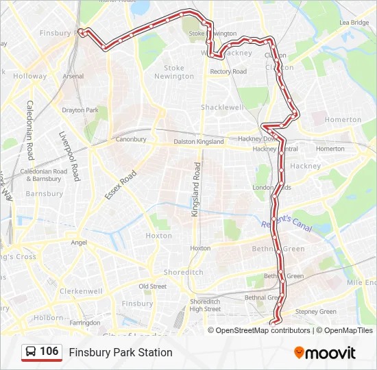 106 Route: Schedules, Stops & Maps - Finsbury Park Station (Updated)
