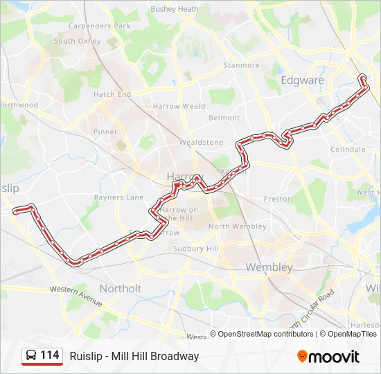 114 Route: Schedules, Stops & Maps - Mill Hill Broadway (Updated)
