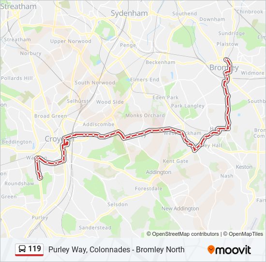 119 Route: Schedules, Stops & Maps - Purley Way, Colonnades (Updated)