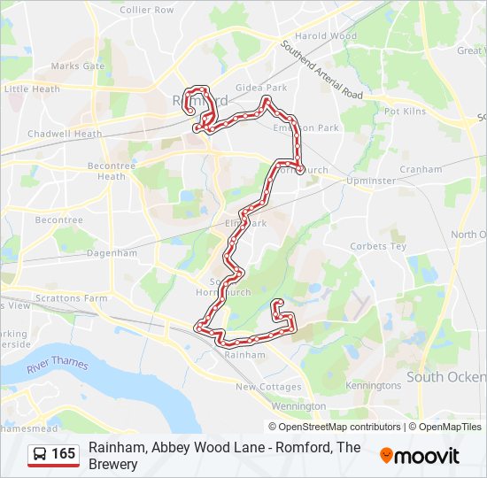 165 Route: Schedules, Stops & Maps - Rainham, Abbey Wood Lane (Updated)