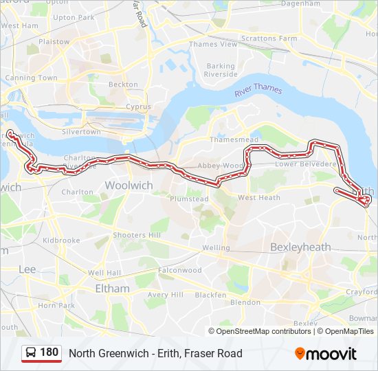 180 Route: Schedules, Stops & Maps - North Greenwich (Updated)