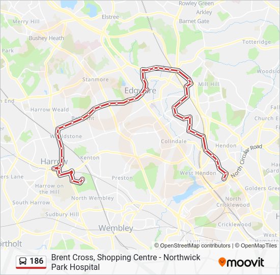 186 Route: Schedules, Stops & Maps - Northwick Park Hospital (Updated)