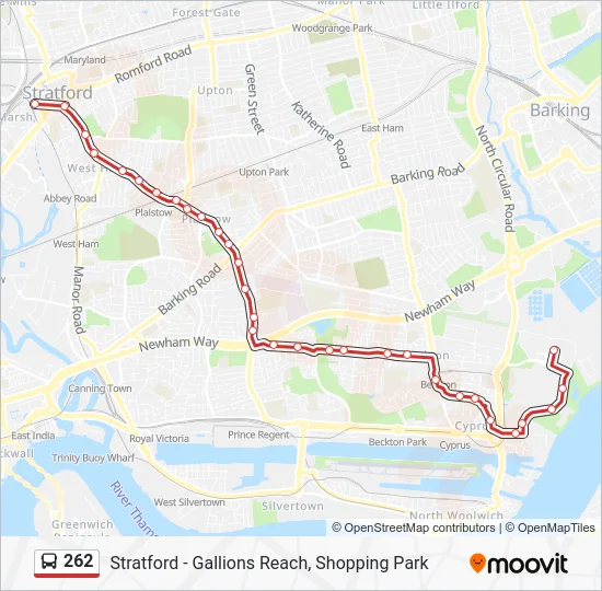 262 Route: Schedules, Stops & Maps - Gallions Reach, Shopping Park ...