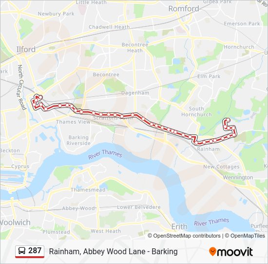 287 Route: Schedules, Stops & Maps - Rainham, Abbey Wood Lane (Updated)