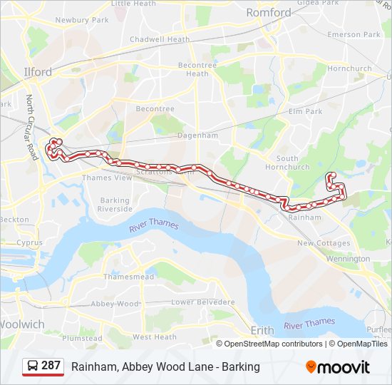 287 Route: Schedules, Stops & Maps - Rainham, Abbey Wood Lane (Updated)
