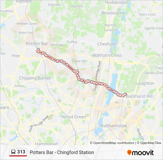 313 Route: Schedules, Stops & Maps - Potters Bar (Updated)
