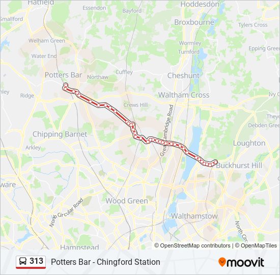313 Route: Schedules, Stops & Maps - Potters Bar (Updated)