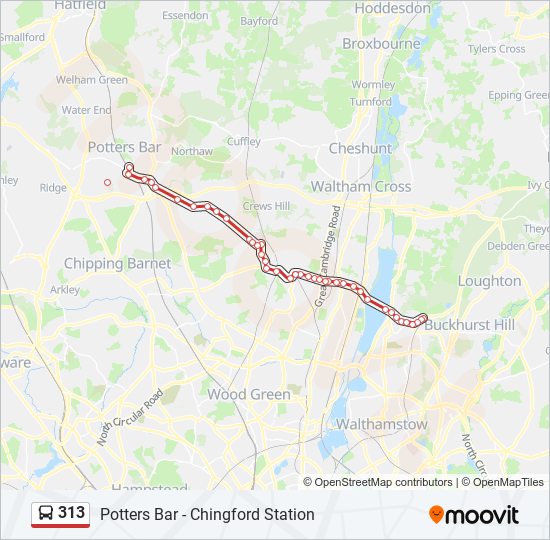 313 Route: Schedules, Stops & Maps - Potters Bar (Updated)