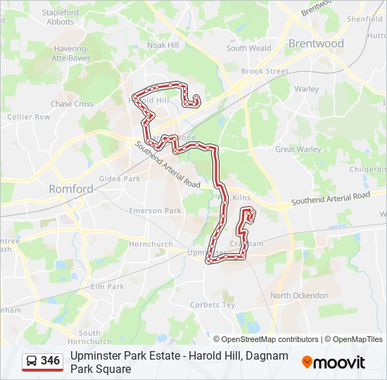 346 Route: Schedules, Stops & Maps - Harold Hill, Dagnam Park Square ...