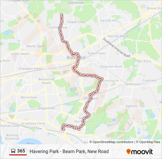 365 Route: Schedules, Stops & Maps - Beam Park, New Road (Updated)