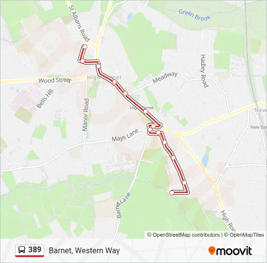 389 Route: Schedules, Stops & Maps - Barnet, Western Way (Updated)