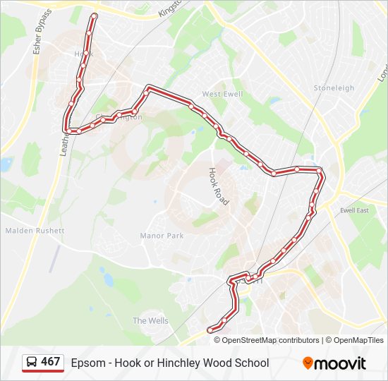 467 Route: Schedules, Stops & Maps - Hook Or Hinchley Wood School (Updated)