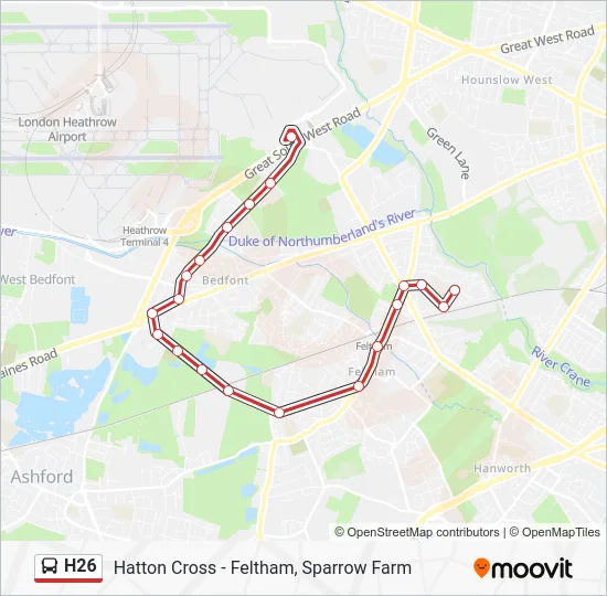 H26 Route: Schedules, Stops & Maps - Feltham, Sparrow Farm (Updated)