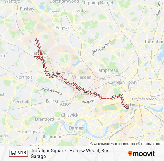 N18 Route: Schedules, Stops & Maps - Harrow Weald, Bus Garage (Updated)