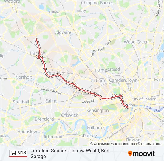 n18 Route: Schedules, Stops & Maps - Harrow Weald, Bus Garage (Updated)