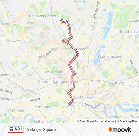 n91 Route: Schedules, Stops & Maps - Trafalgar Square (Updated)