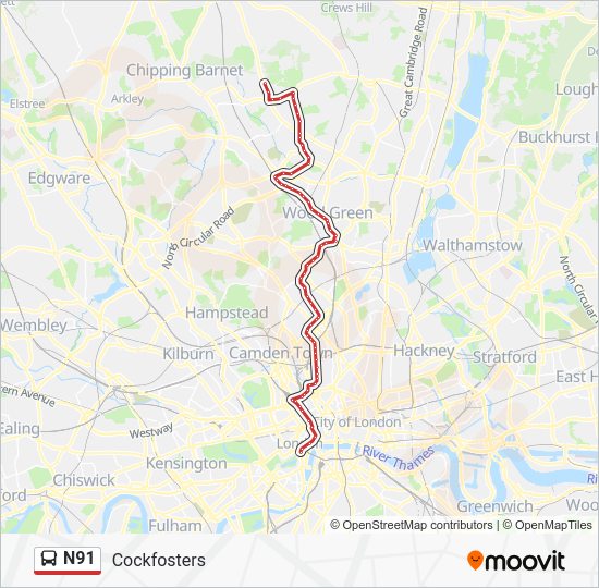 N91 Route: Schedules, Stops & Maps - Cockfosters (Updated)