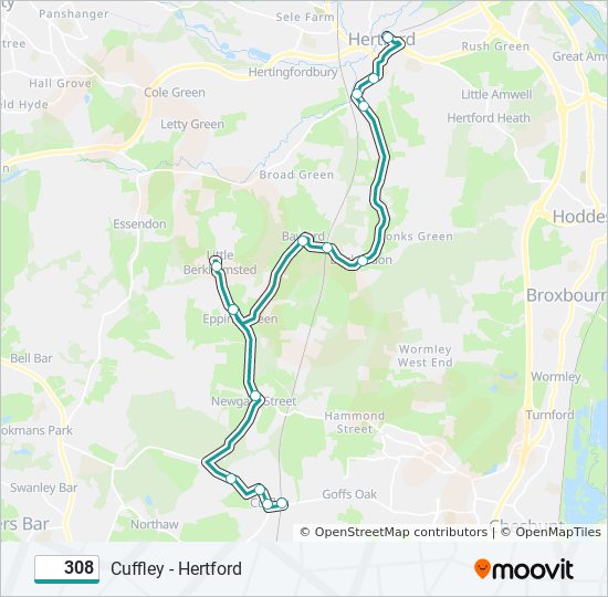 308 Route: Schedules, Stops & Maps - Cuffley (Updated)