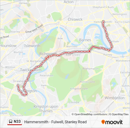 N33 Route: Schedules, Stops & Maps - Fulwell, Stanley Road (Updated)