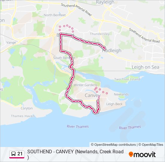 21 Route: Schedules, Stops & Maps - Hadleigh (Updated)