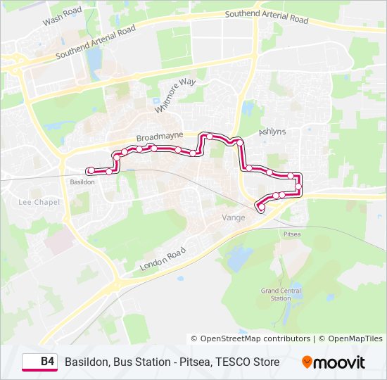 b4 Route: Schedules, Stops & Maps - Basildon Town Centre (Updated)