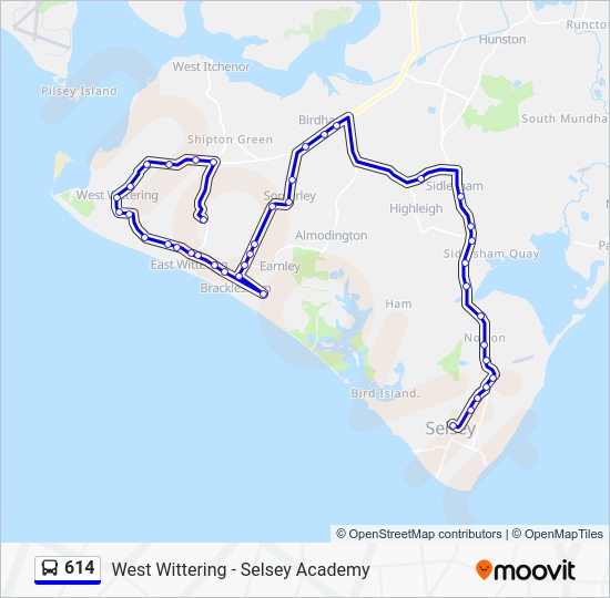 614 Route: Schedules, Stops & Maps - Selsey (Updated)