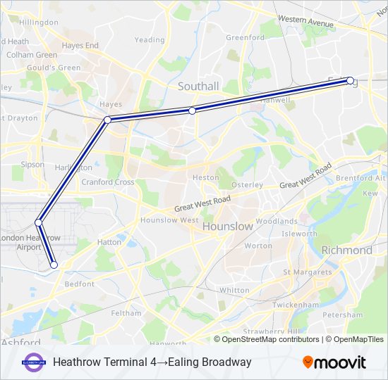 elizabeth Route: Schedules, Stops & Maps - Heathrow Terminal 4‎→Ealing ...