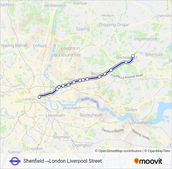 elizabeth Route: Schedules, Stops & Maps - Shenfield‎→London Liverpool ...