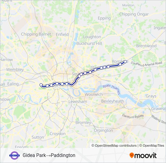 elizabeth Route: Schedules, Stops & Maps - Gidea Park‎→Paddington (Updated)