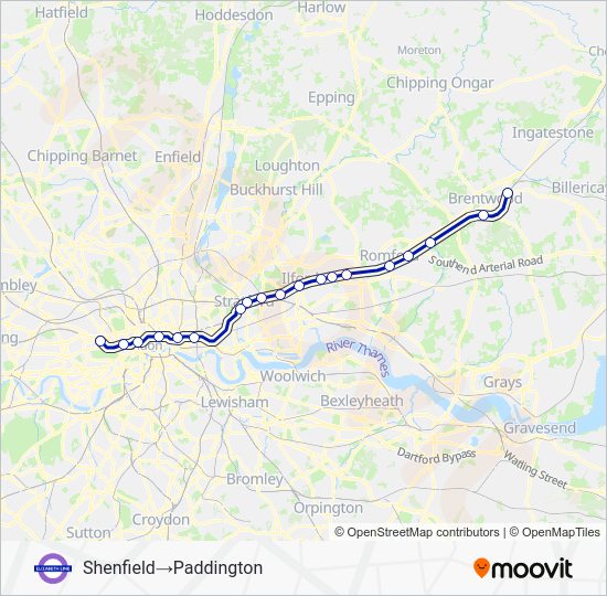 ELIZABETH Route: Schedules, Stops & Maps - Shenfield‎→Paddington (Updated)