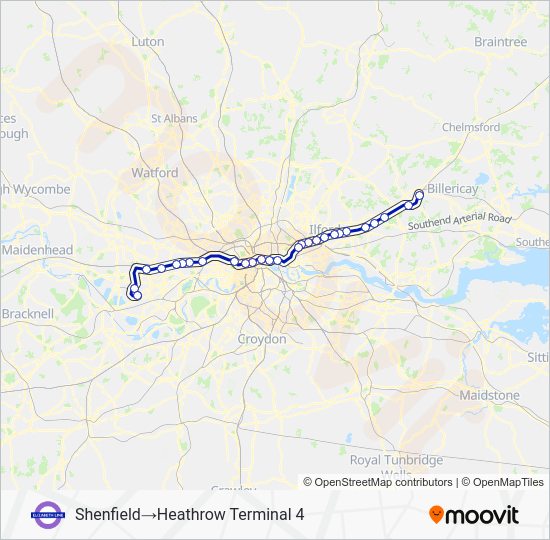 ELIZABETH Route: Schedules, Stops & Maps - Shenfield‎→Heathrow Terminal ...