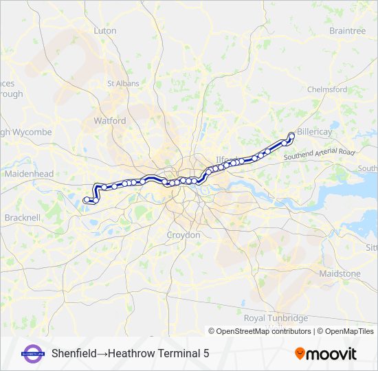ELIZABETH Route: Schedules, Stops & Maps - Shenfield‎→Heathrow Terminal ...