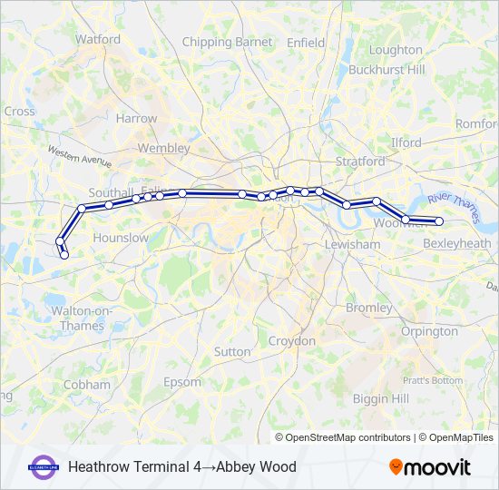 elizabeth Route: Schedules, Stops & Maps - Heathrow Terminal 4‎→Abbey ...