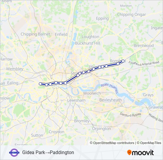 elizabeth Route: Schedules, Stops & Maps - Gidea Park‎→Paddington (Updated)