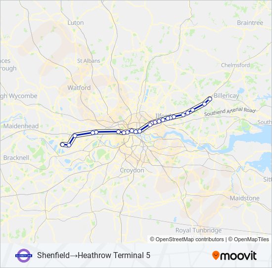 elizabeth Route: Schedules, Stops & Maps - Shenfield‎→Heathrow Terminal ...