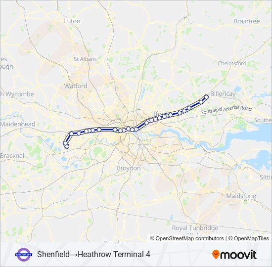elizabeth Route: Schedules, Stops & Maps - Shenfield‎→Heathrow Terminal ...