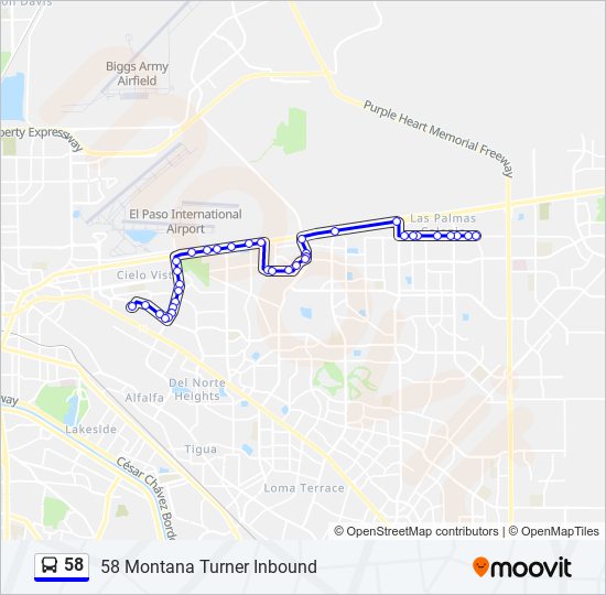 58 Route: Schedules, Stops & Maps - 58 Montana Turner Inbound (Updated)