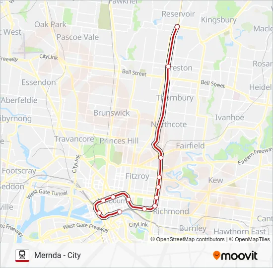 MERNDA Route: Schedules, Stops & Maps - Reservoir Via City Loop (Updated)