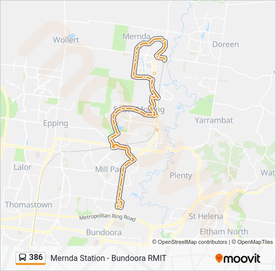 386 Route: Schedules, Stops & Maps - Bundoora RMIT (Updated)