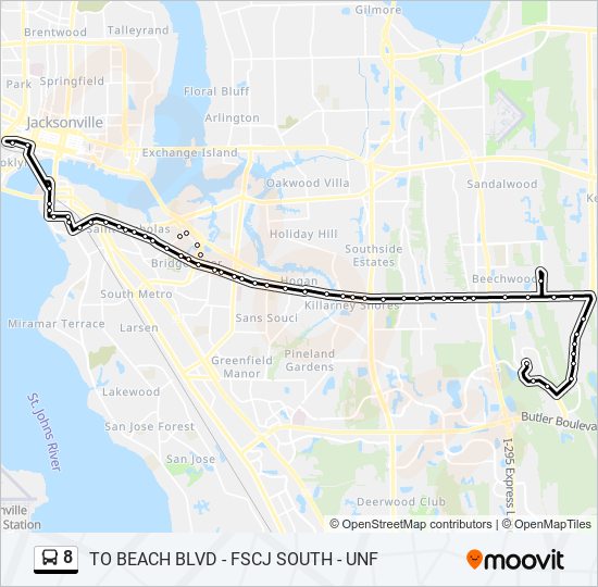 8 Route: Schedules, Stops & Maps - TO BEACH BLVD - FSCJ SOUTH - UNF ...