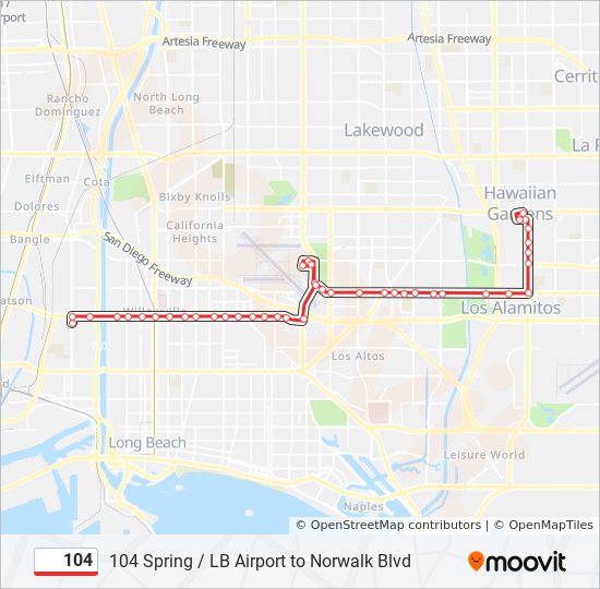 104 Route: Schedules, Stops & Maps - 104 Spring / LB Airport to Norwalk ...