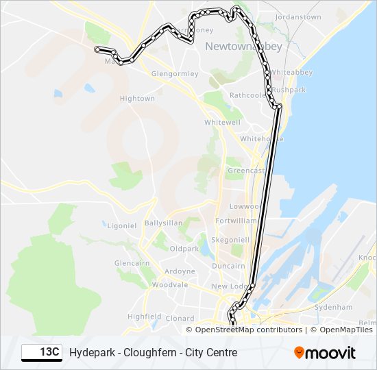 13c Route: Schedules, Stops & Maps - Hydepark - Cloughfern - City ...