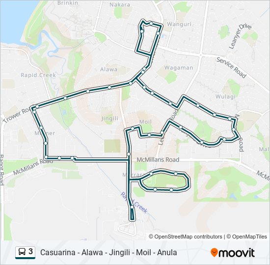 3 Route: Schedules, Stops & Maps - Millner, Henry Wrigley Dr, Marrara ...