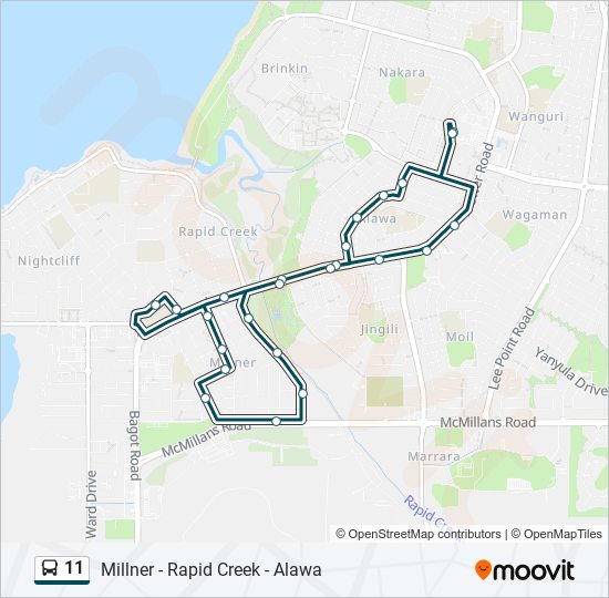 11 Route: Schedules, Stops & Maps - Millner, Rapid Creek, Alawa (Updated)