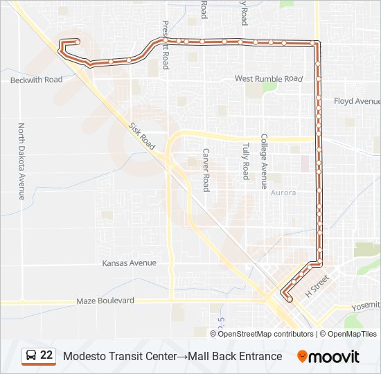 22 Route: Schedules, Stops & Maps - Modesto Transit Center‎→Mall Back ...