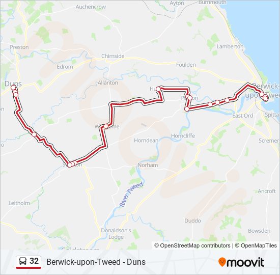 32 Route: Schedules, Stops & Maps - Berwick-Upon-Tweed (Updated)