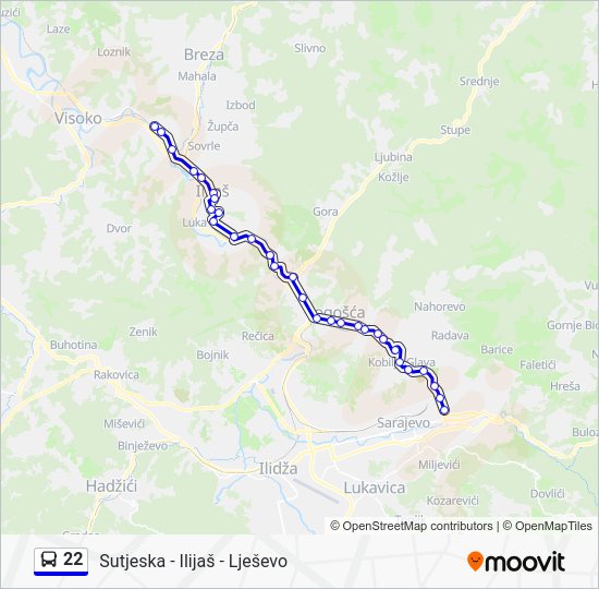 Ruta 22: Rasporedi, stanice i karte - Sutjeska - Ilijaš - Lješevo ...
