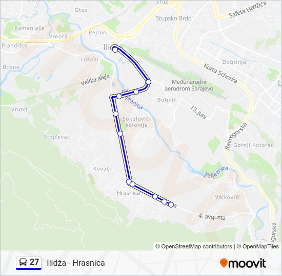27 Trasa: Redovi vožnje, stajališta i mape - Ilidža - Hrasnica (Ažurirano)