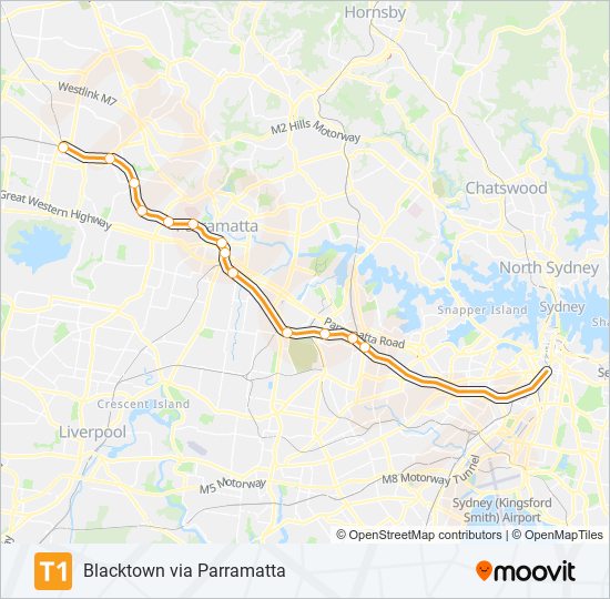 t1 Route: Schedules, Stops & Maps - Blacktown via Parramatta (Updated)