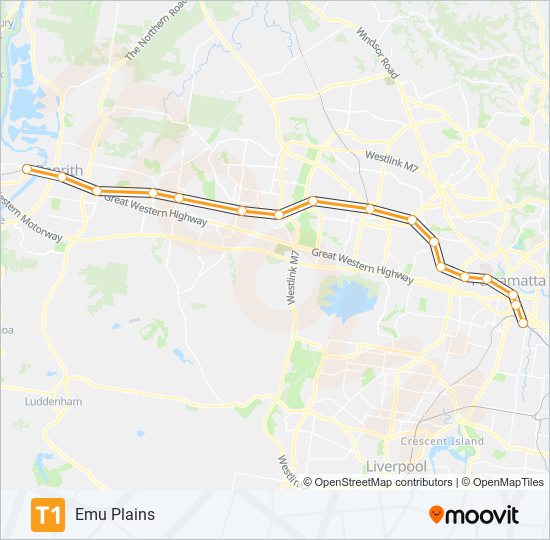 t1 Route: Schedules, Stops & Maps - Emu Plains (Updated)